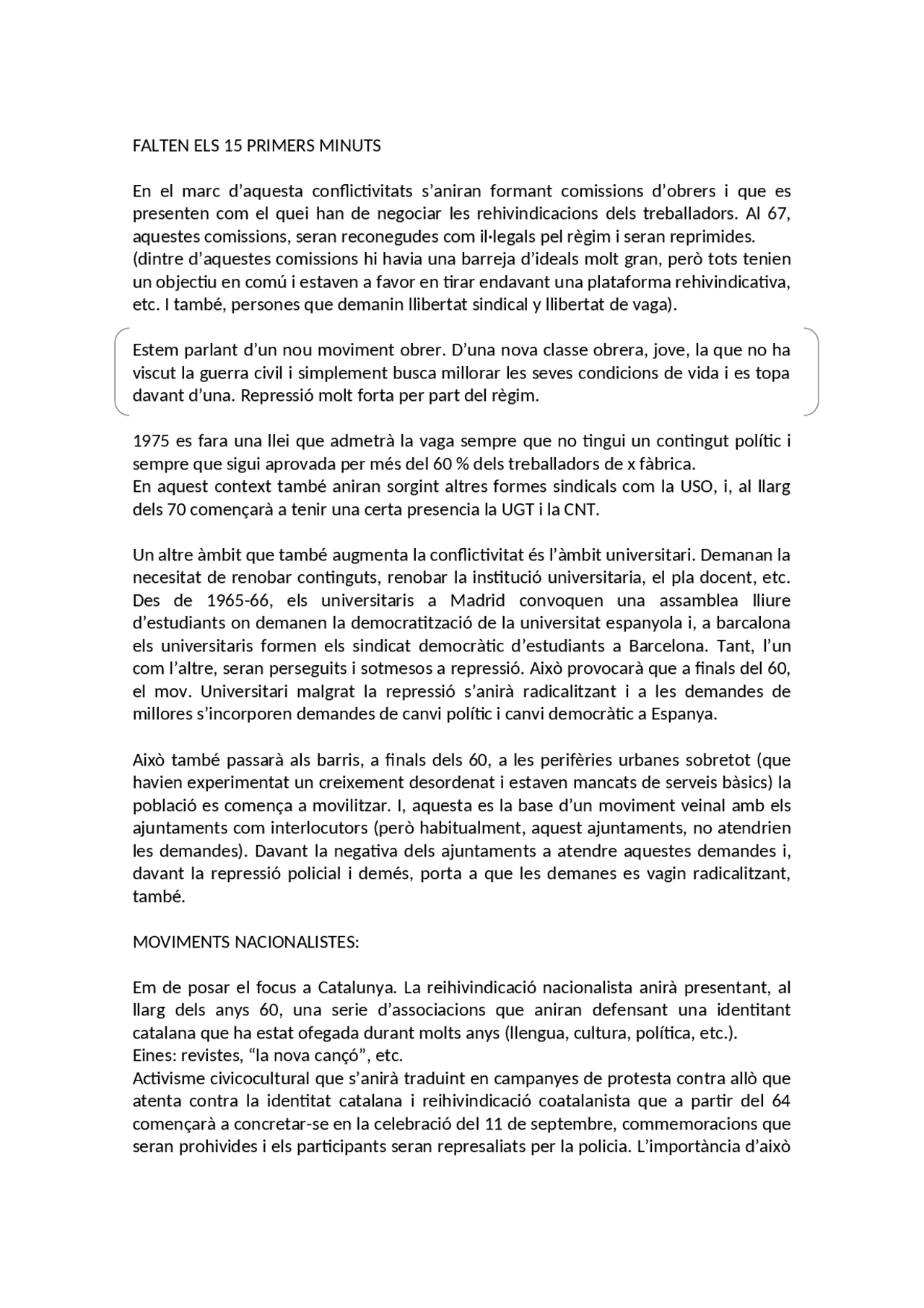 Apunts Historia Franquisme Docsity