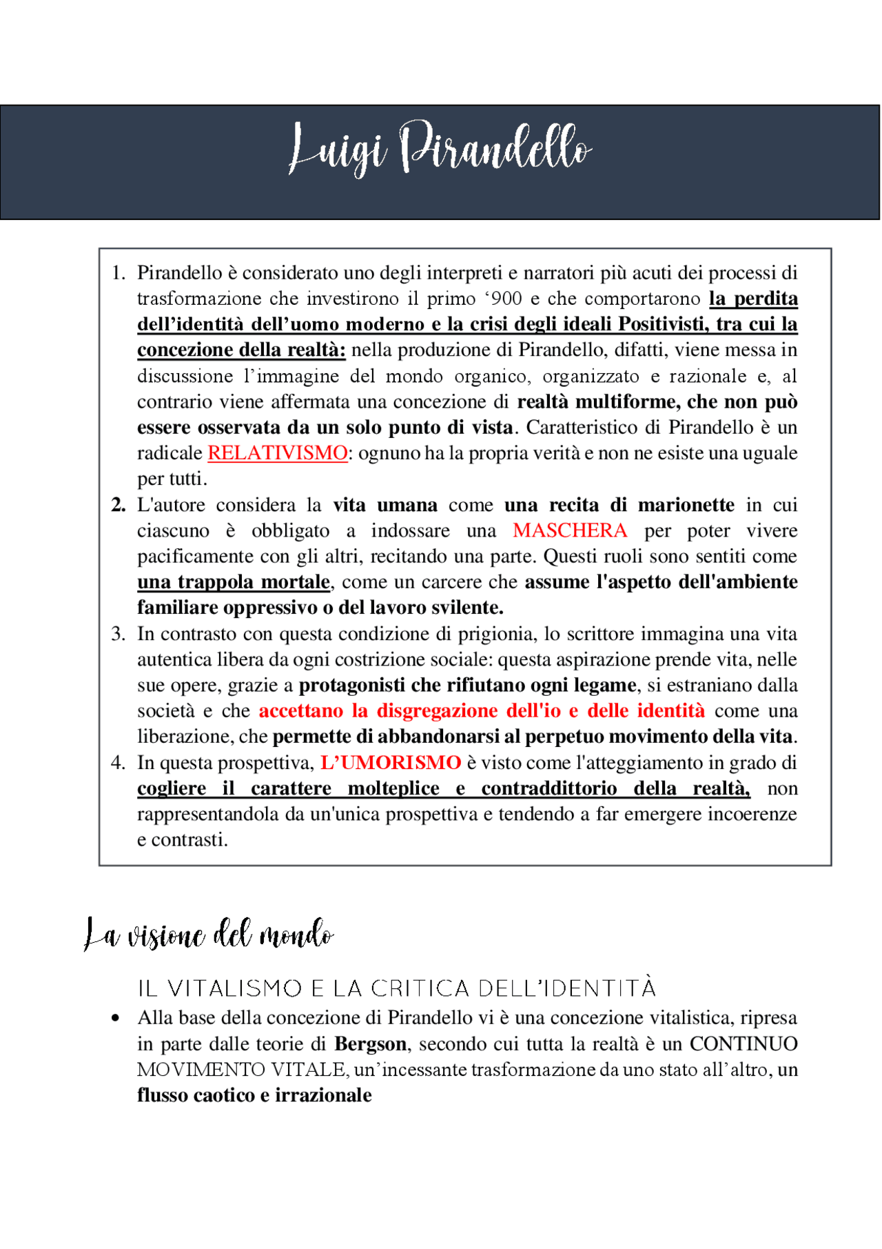 Pirandello Sintesi De Il Fu Mattia Pascal Visione Del Mondo E L
