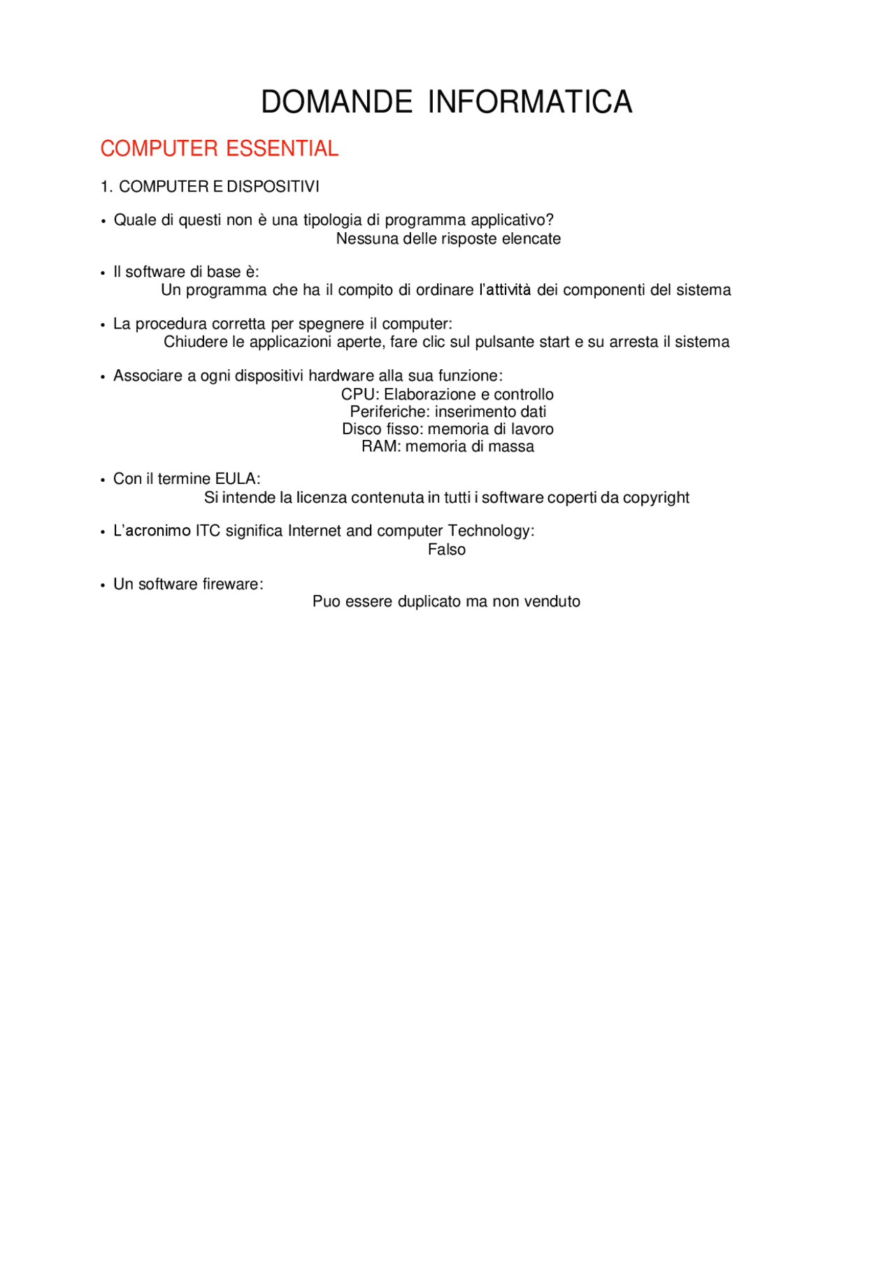 Risposte Ufficiali Ecdl Docsity