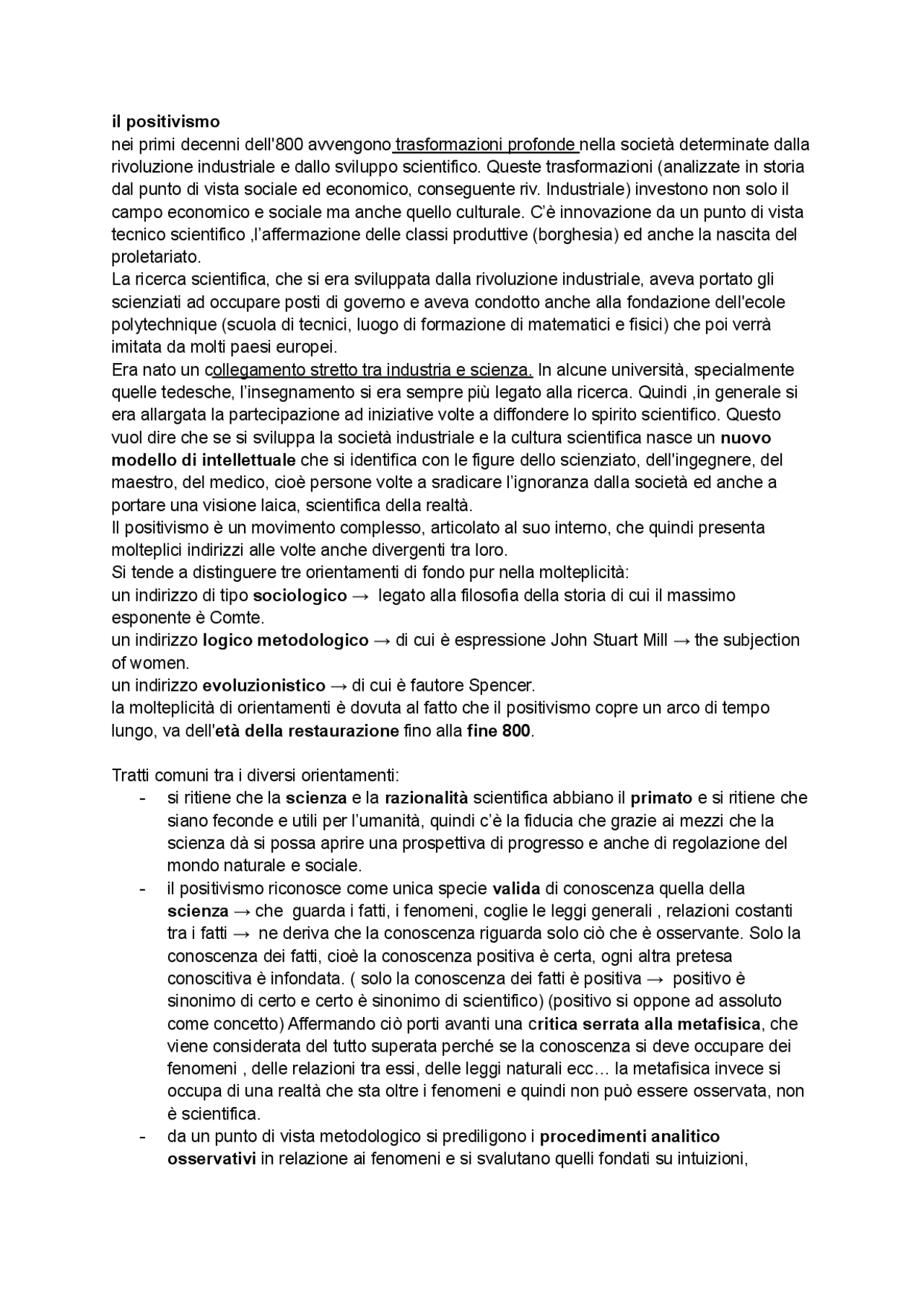 Appunti Di Filosofia Su Positivismo Comte E Mill Docsity