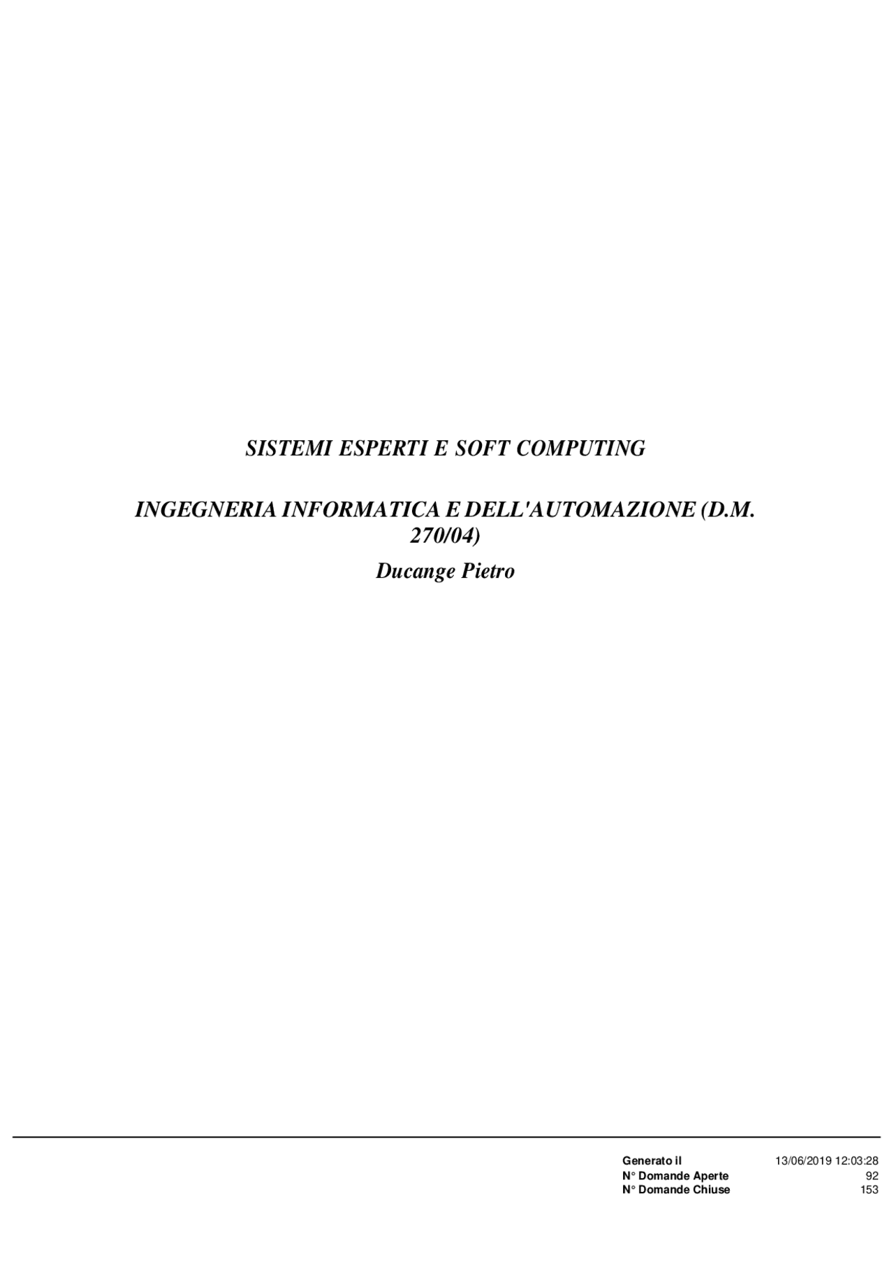Paniere Sistemi Esperti E Soft Computing Prof Ducange Pietro Panieri