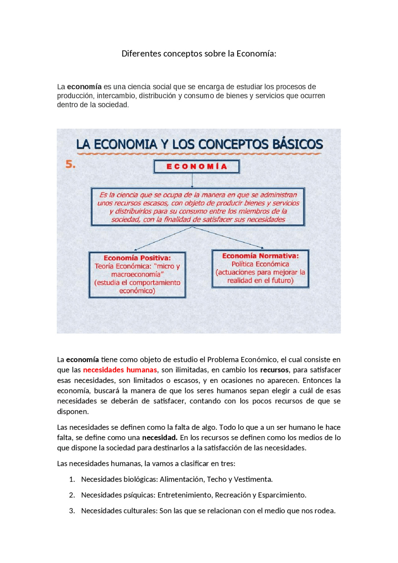 La economía y diferentes conceptos acerca de esta - Docsity