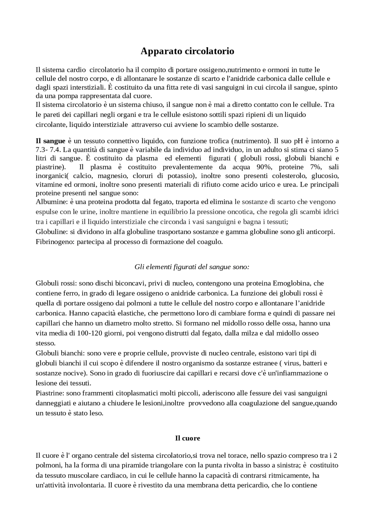 Lapparato Circolatorio Docsity