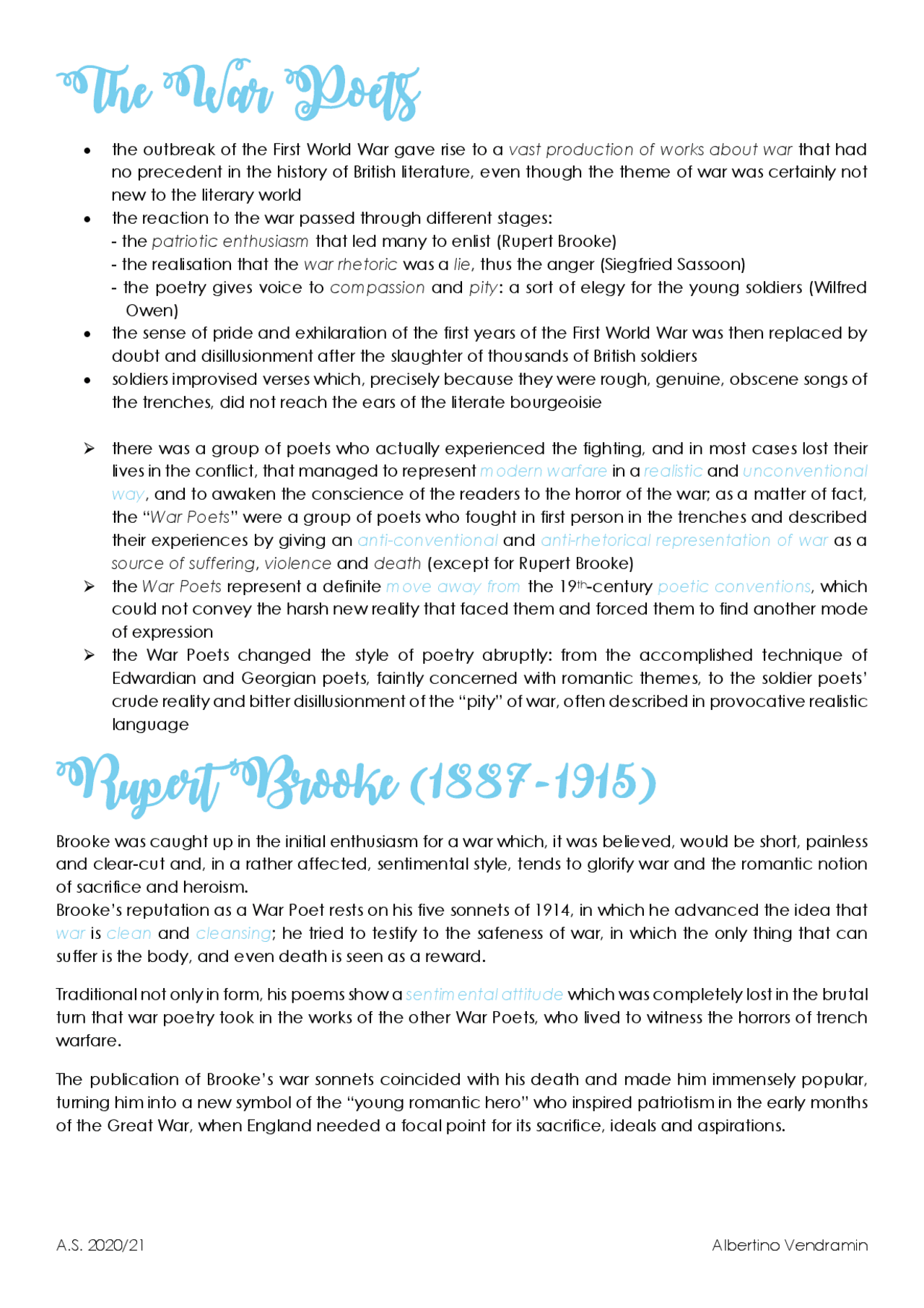 The War Poets: Rupert Brooke and Wilfred Owen - Docsity