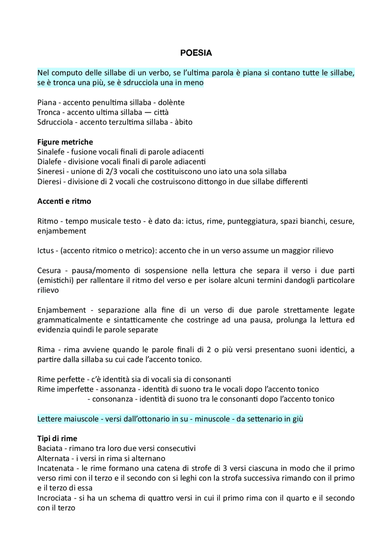 Figure Retoriche Metriche Di Suono Poesia Docsity