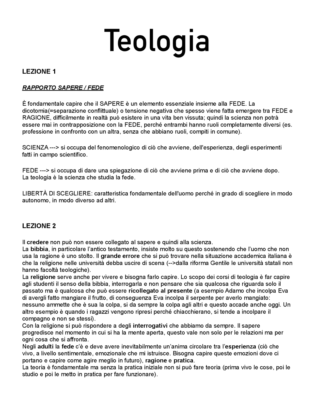 Appunti Lezioni Teologia I Docsity