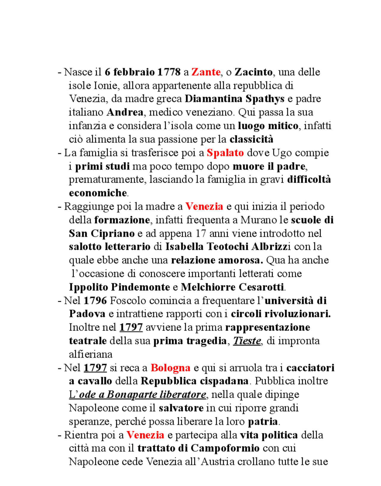 La Vita Di Ugo Foscolo Docsity