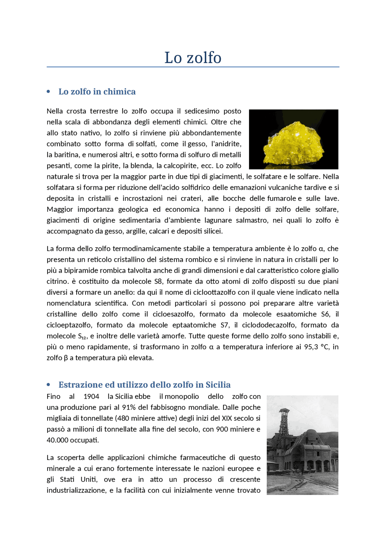 Ricerca sullo zolfo, chimica - Docsity