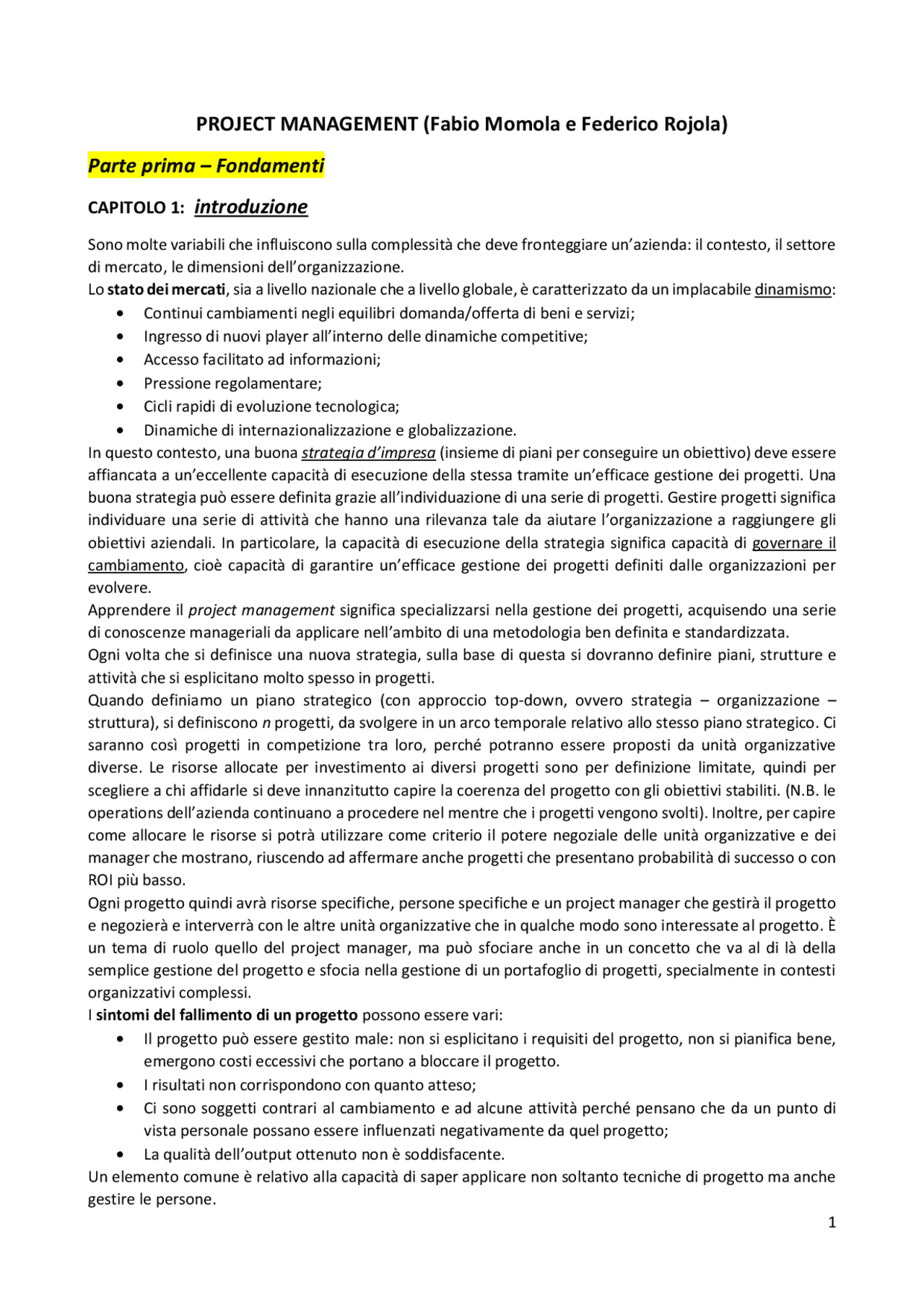 Project Management, Fabio Momola e Federico Rajola - Docsity