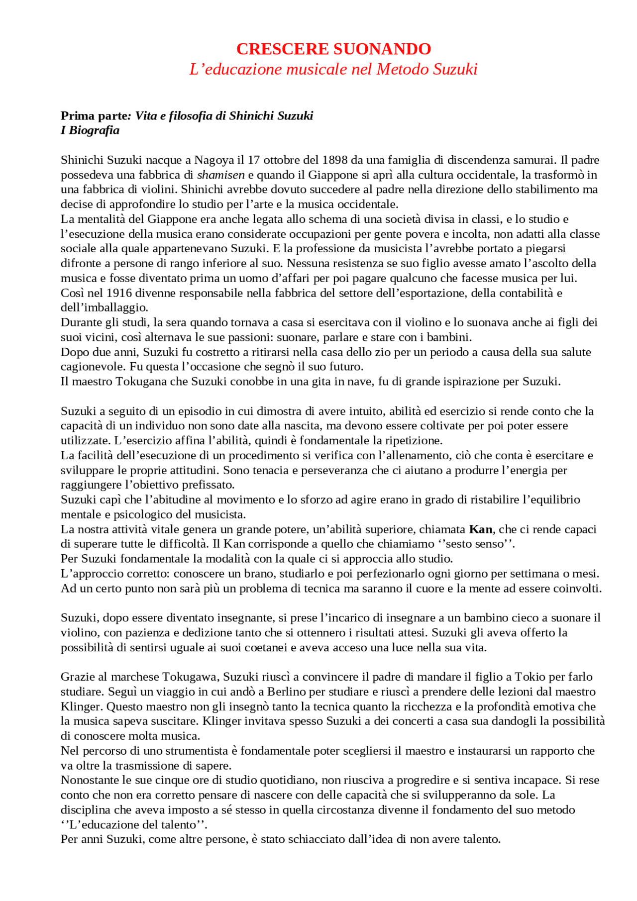 Riassunto Libro Crescere Suonando Docsity