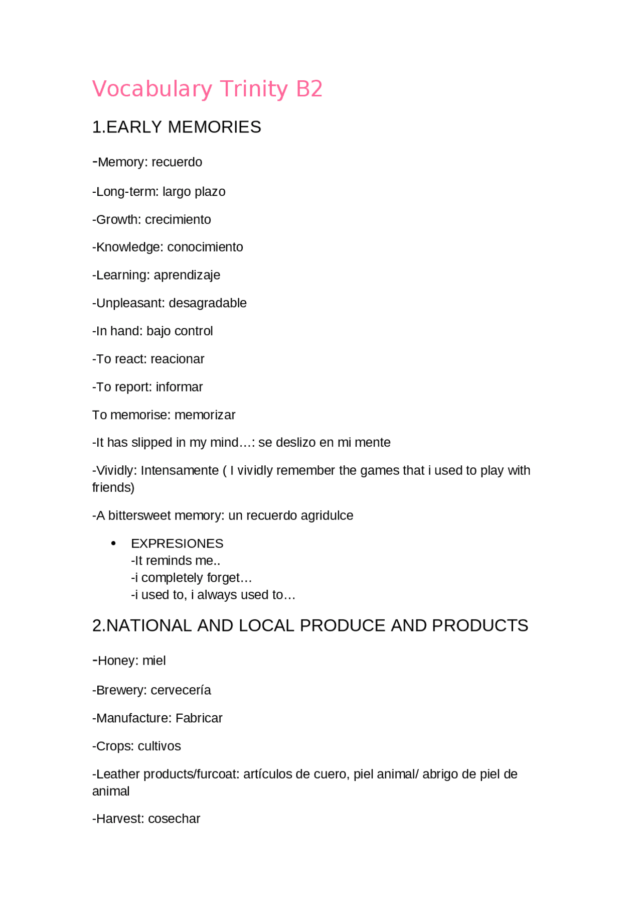 Vocabulario B2 TRINITY - Docsity