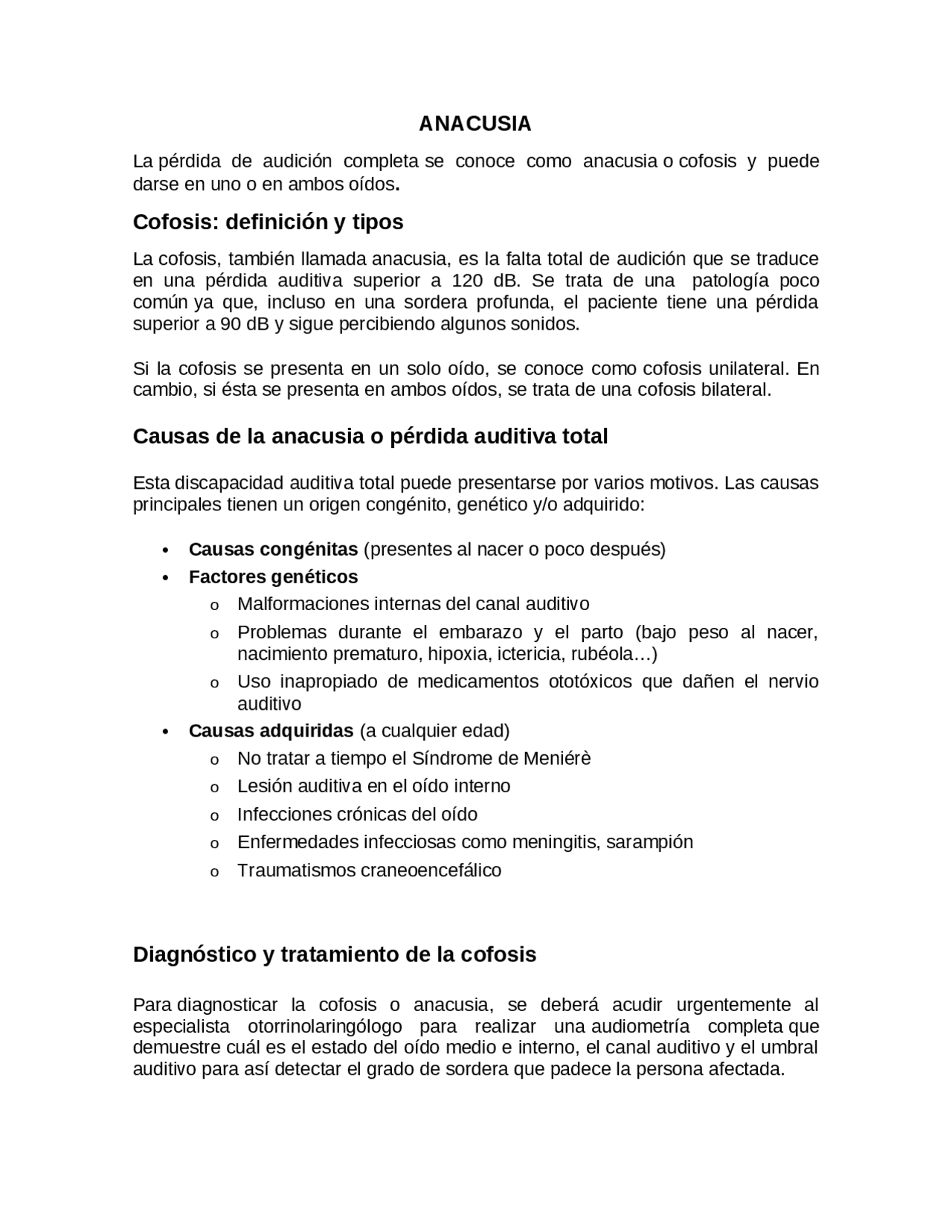 Anacusia, factores que desencadenan el desarrollo de enfermedades a ...