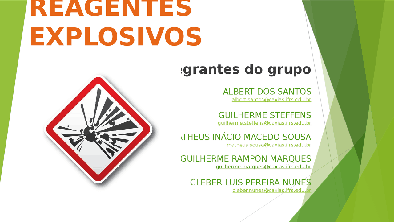 Reagentes Explosivos | Resumos Química Analítica | Docsity