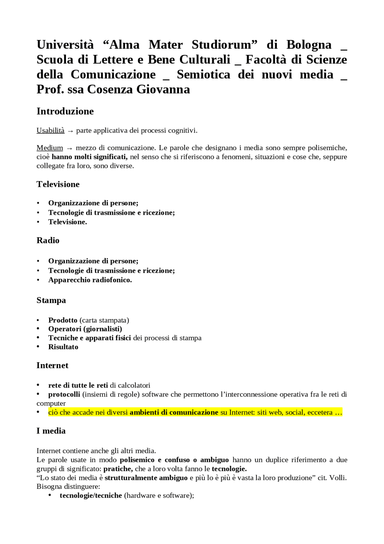 Appunti Completi Di Semiotica Dei Nuovi Media Docsity