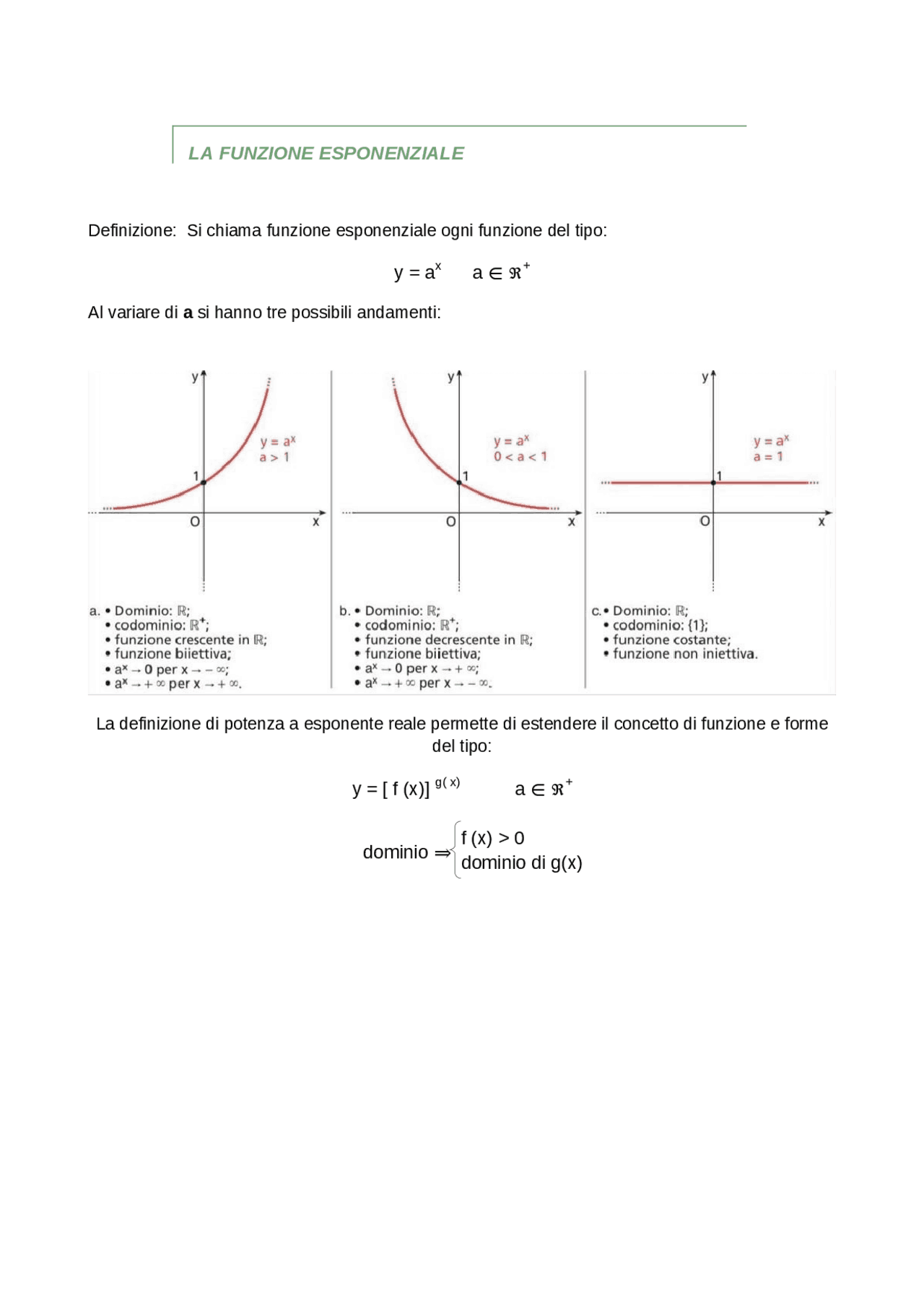 Caratteristiche degli esponenziali e logaritmi | Appunti di Matematica | Docsity