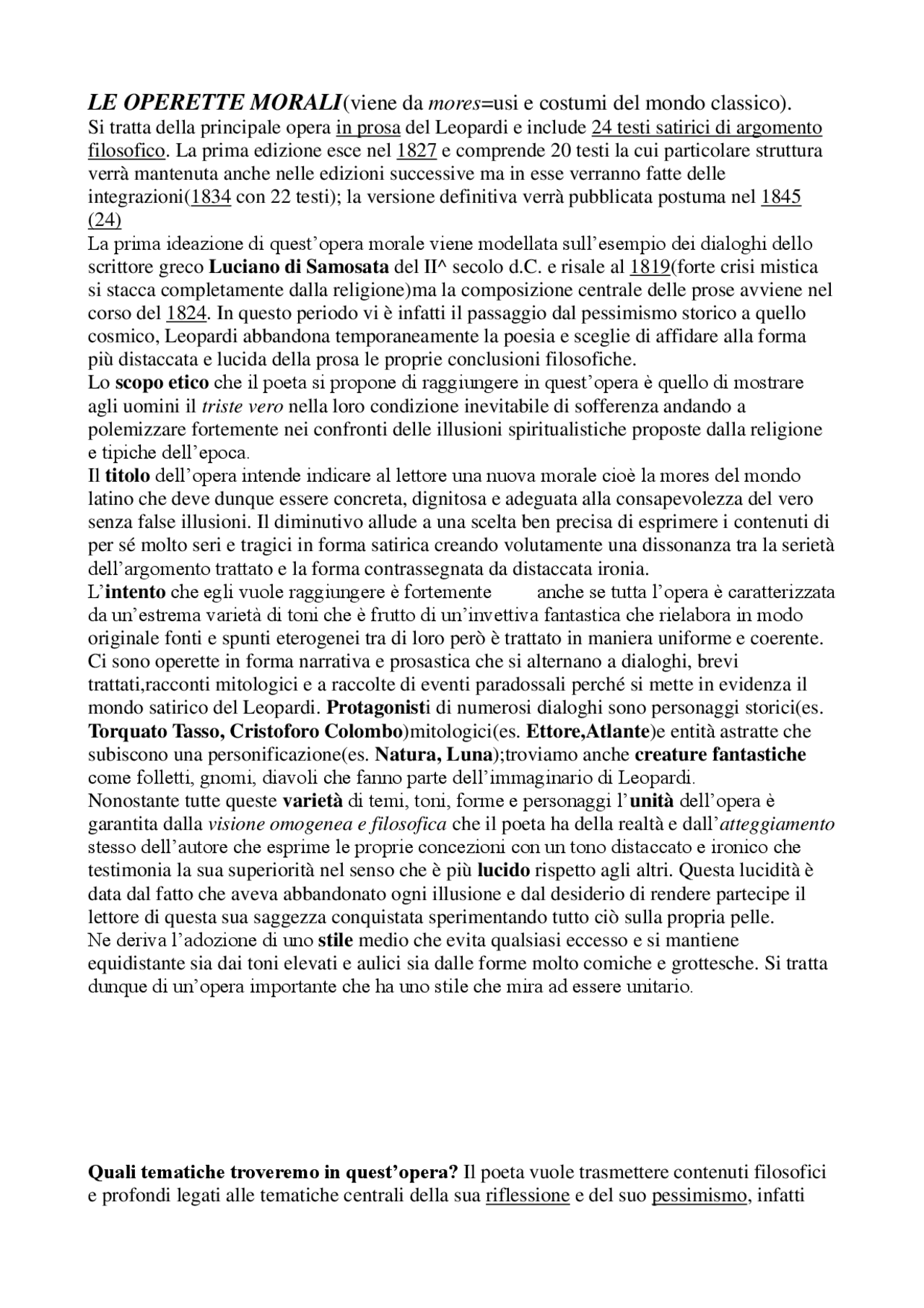 Leopardi Le Operette Morali Docsity