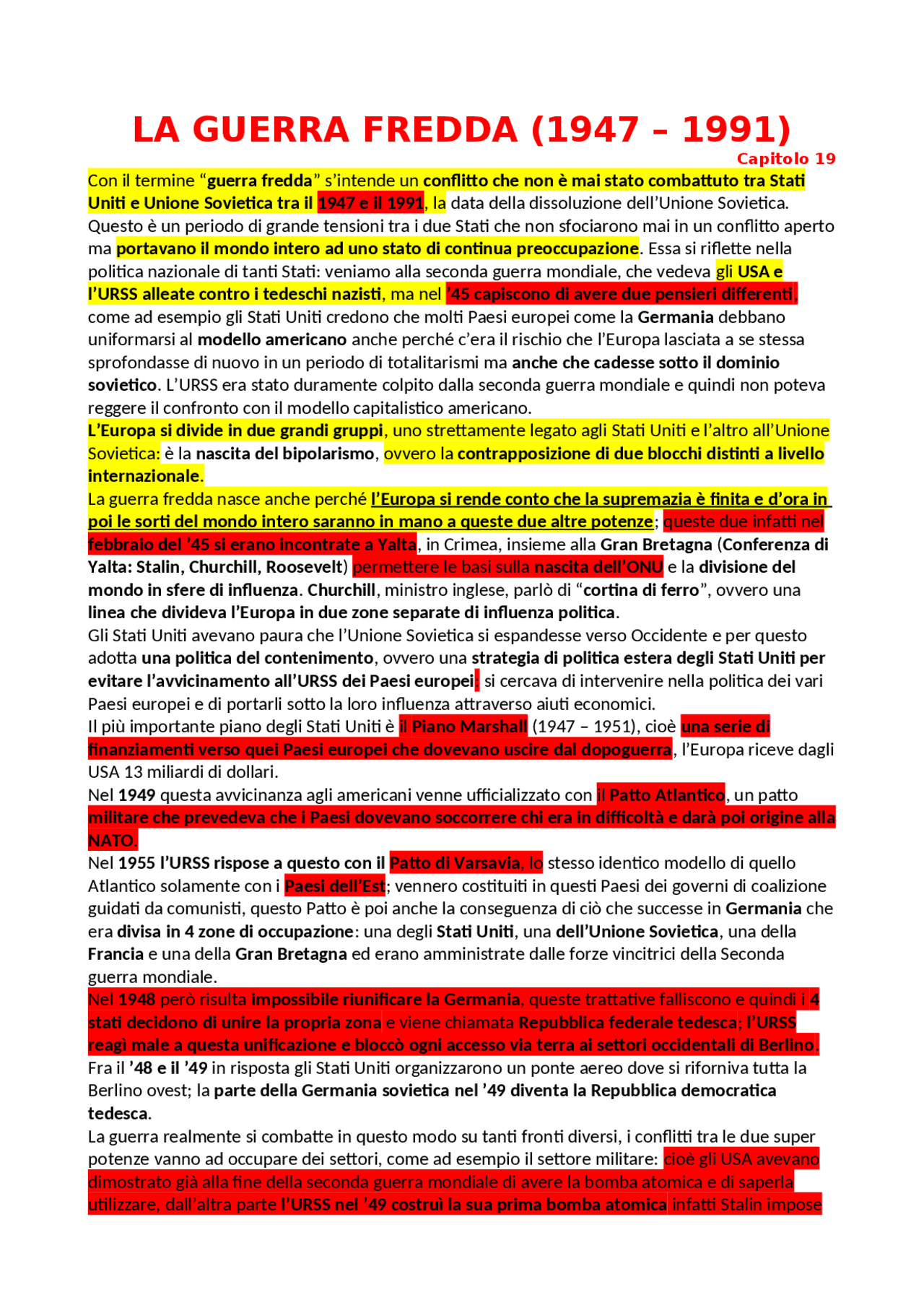 Appunti Guerra Fredda Docsity
