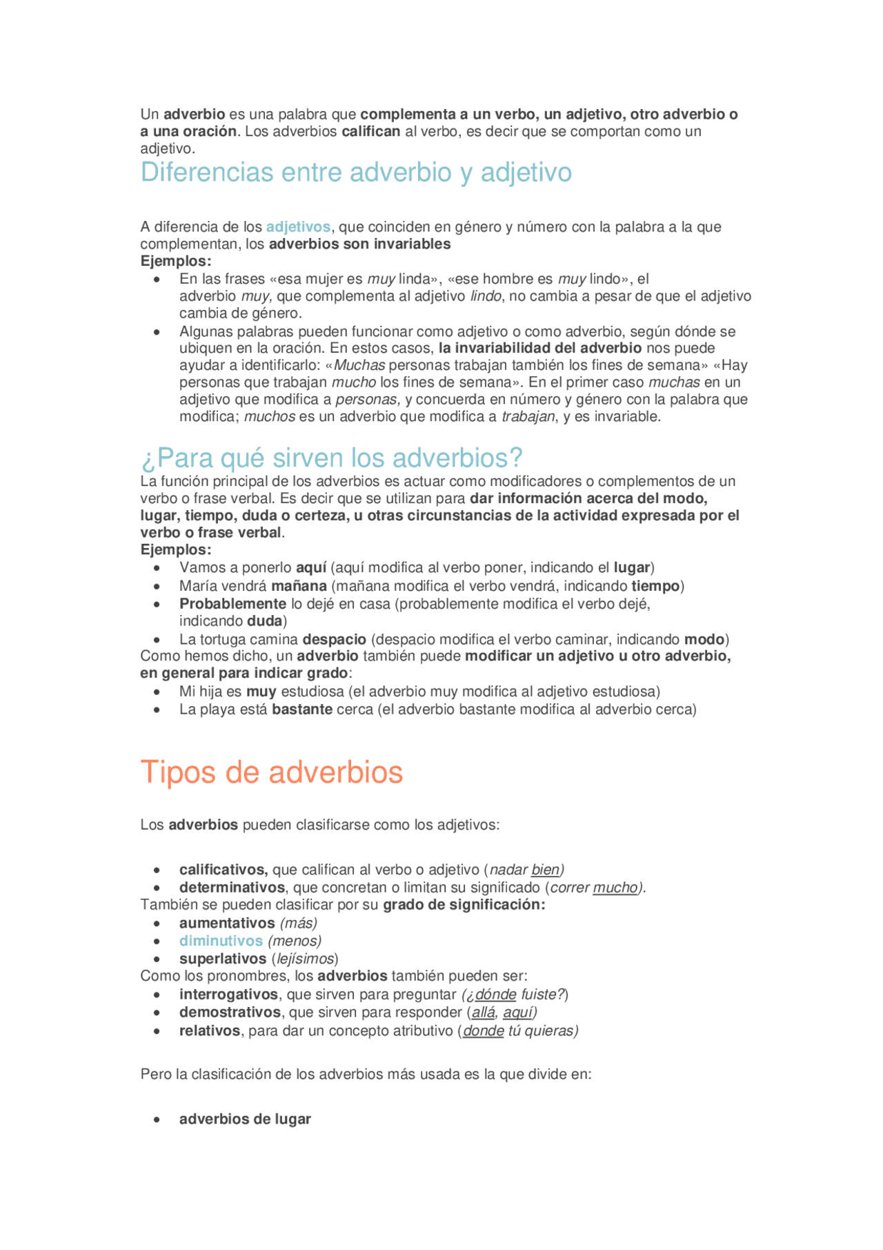 El Adverbio Definicin Clasificacin Y Ejemplos Resultado De Imagen Para