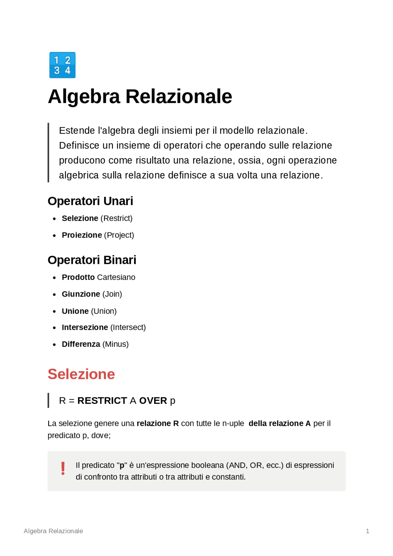 Algebra Relazionale Per Le Gestione Di Dati Docsity