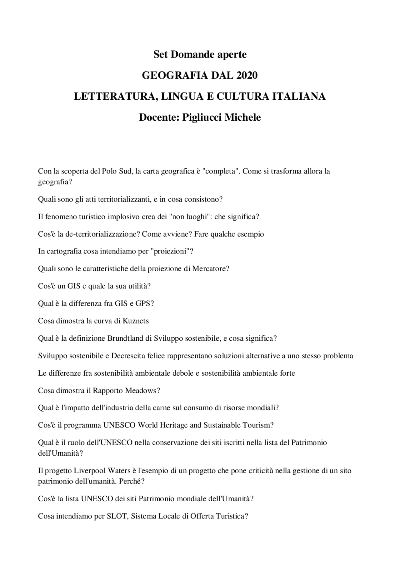 Domande Aperte Geografia Ecampus Docsity