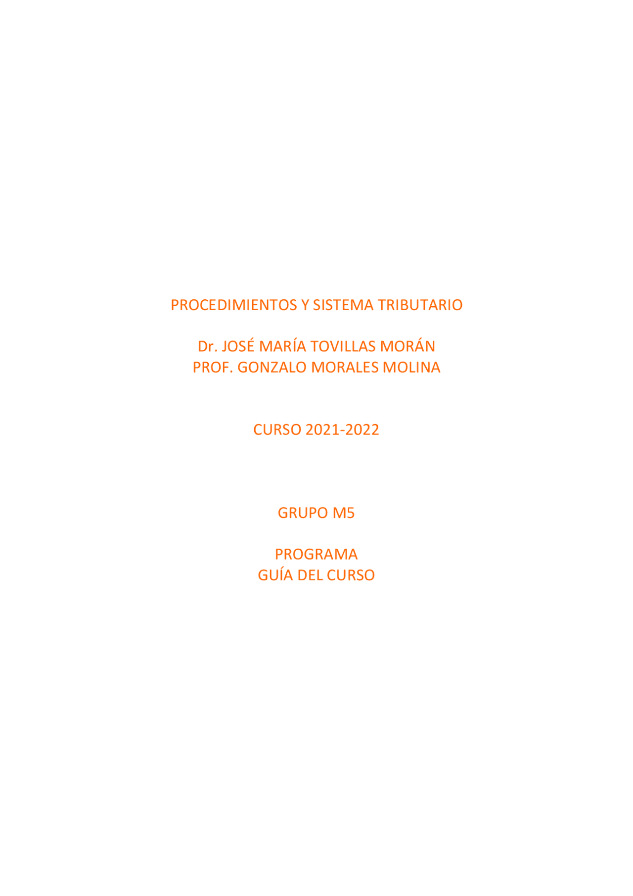 Programa Tributario Procedimientos Y Sistemas Tributarios Docsity