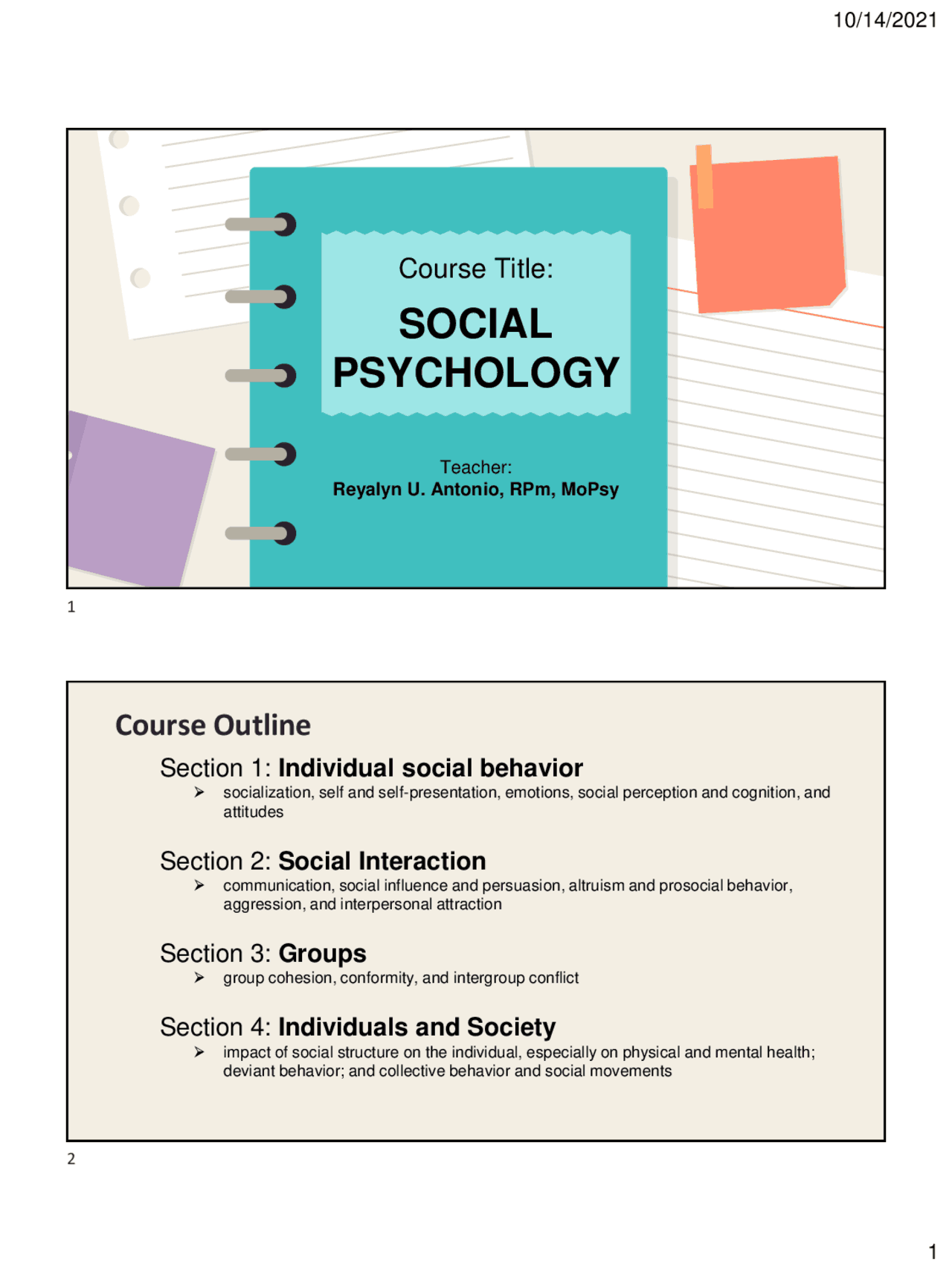 Social Psychology Course Outline: Understanding Individual and Group ...