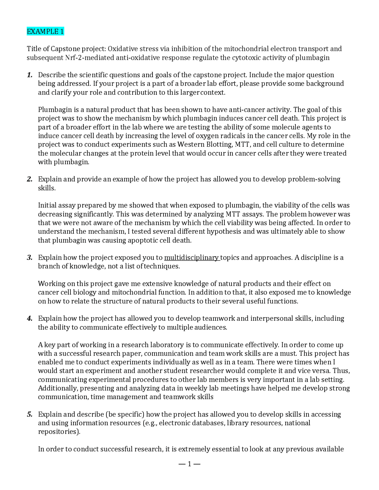 Capstone example project experimental | Summaries Earth science | Docsity