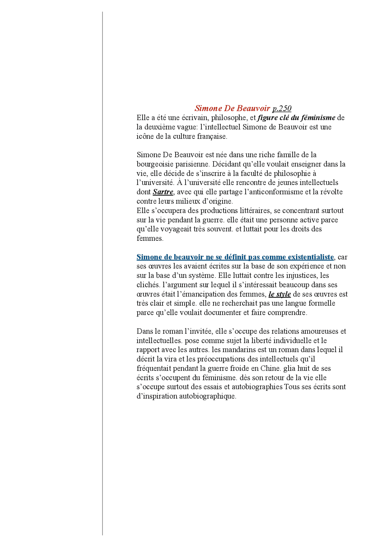 Simone De Beauvoir Riassunto Docsity