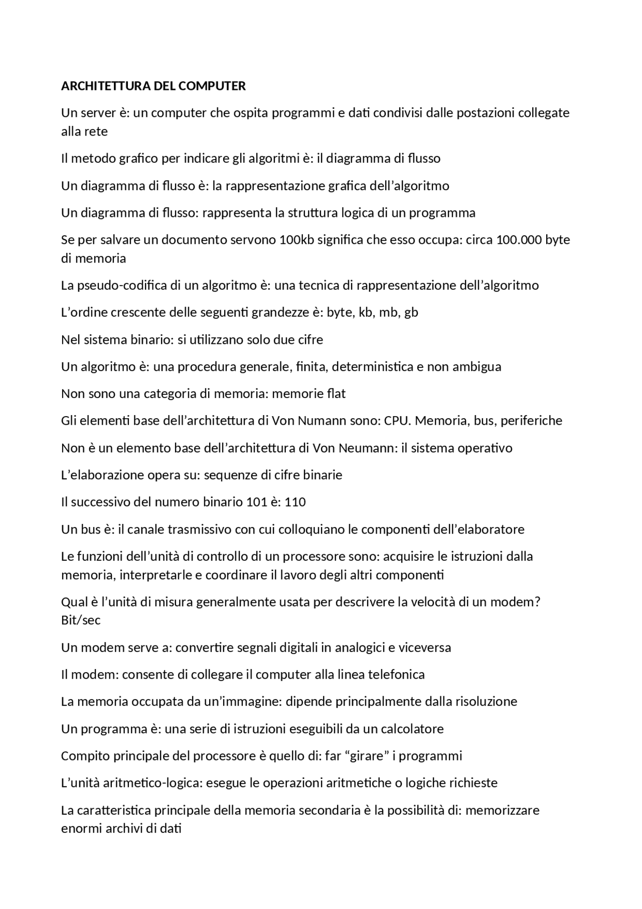 Domande E Risposte Esame Di Fondamenti Di Informatica Docsity