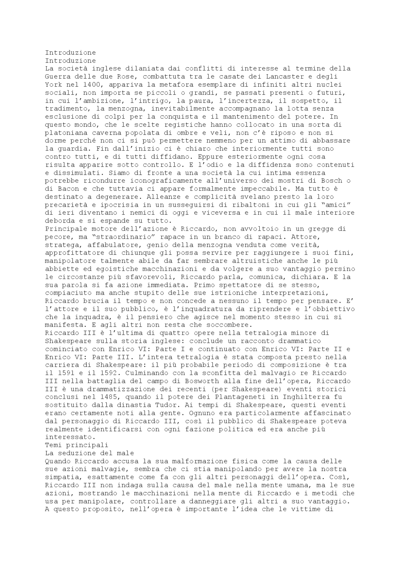 Riassunto E Introduzione Riccardo Iii Docsity