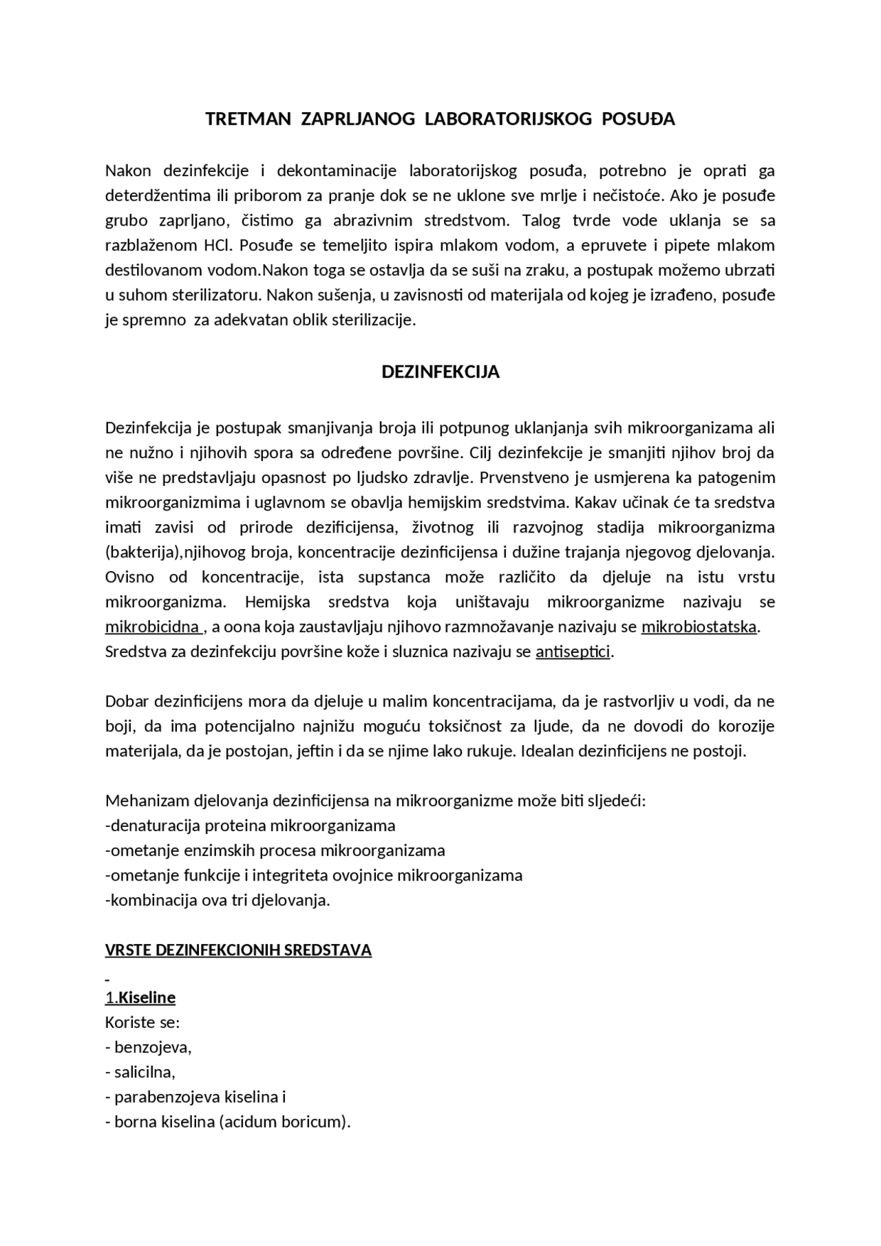 Dezinfekcija Priprema Posudja Vežbe Predlog Mikrobiologija Docsity