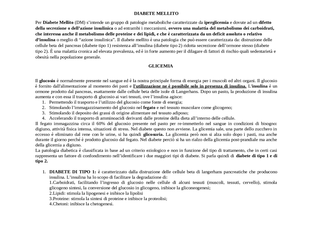 Diabete Melito E Scompenso Cardiaco Docsity