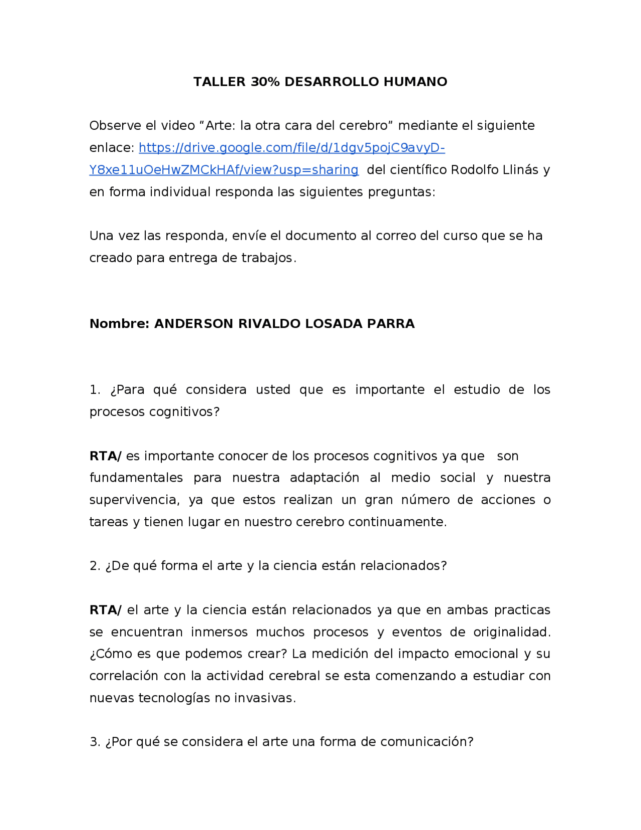 Taller Linaz Desarrollo Humano Ejercicios De Desarrollo Humano Docsity