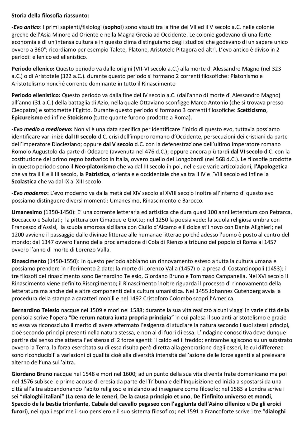Storia Della Filosofia Riassunto Docsity