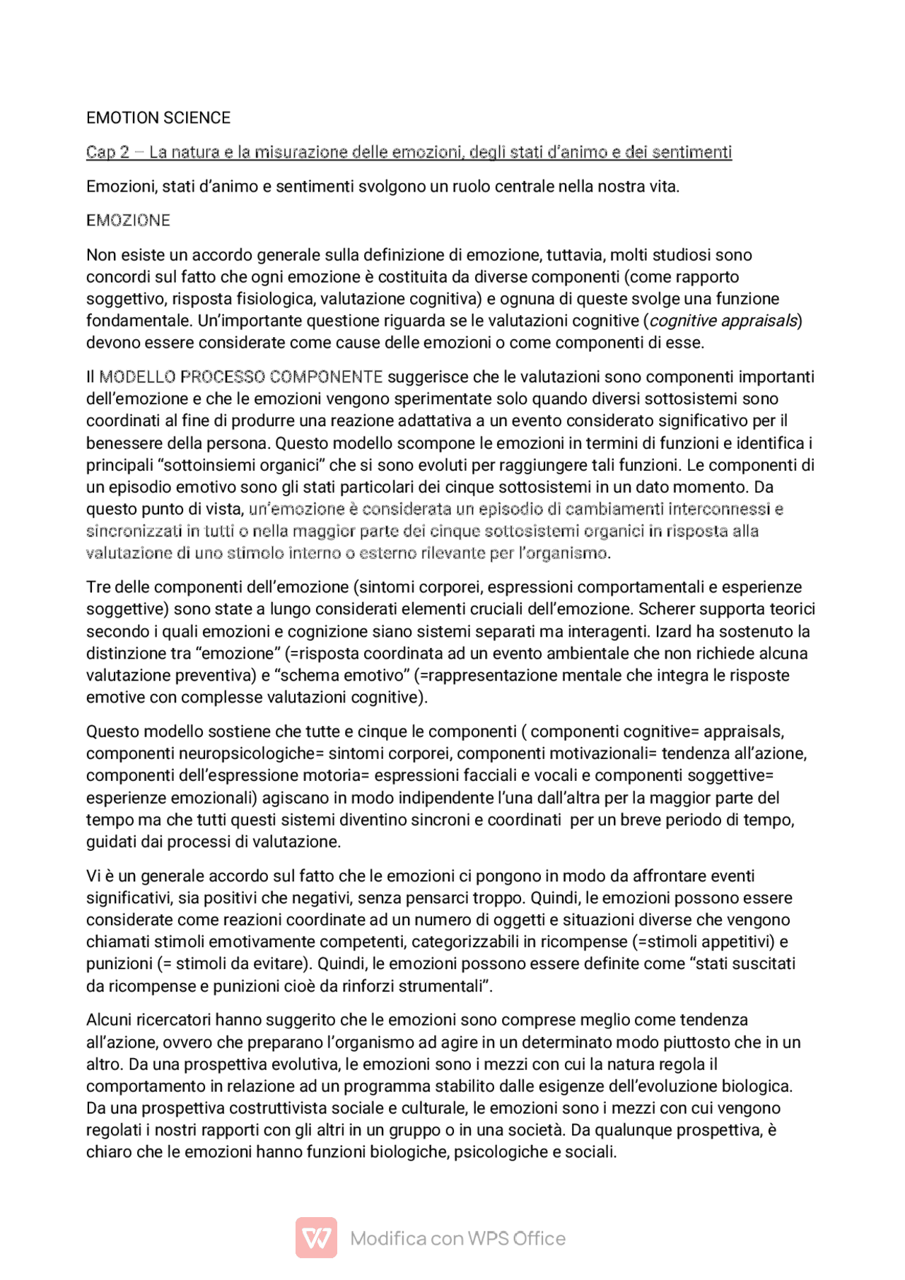 Emotion Science Di Psicologia Delle Emozioni Docsity