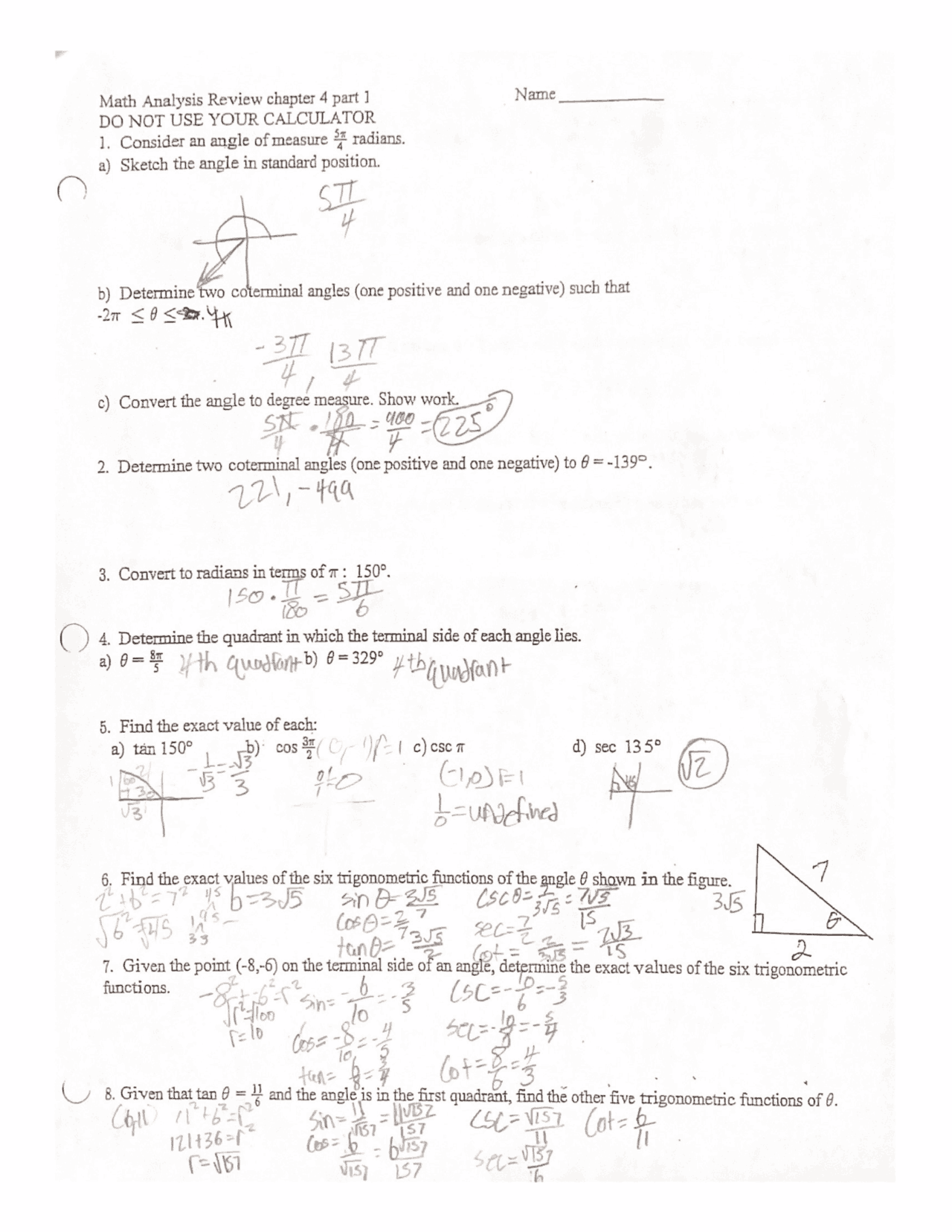 Trigonometry Functions Practice And Exercises Docsity