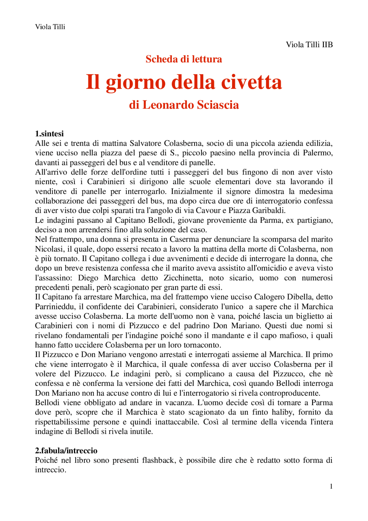 Scheda approfondita del libro Il giorno della civetta di Sciascia - Docsity