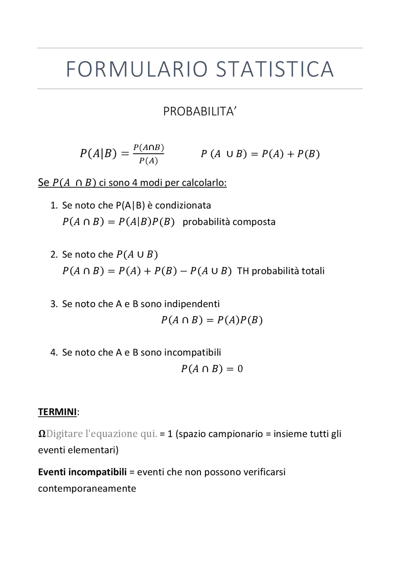 Formulario Di Statistica Docsity