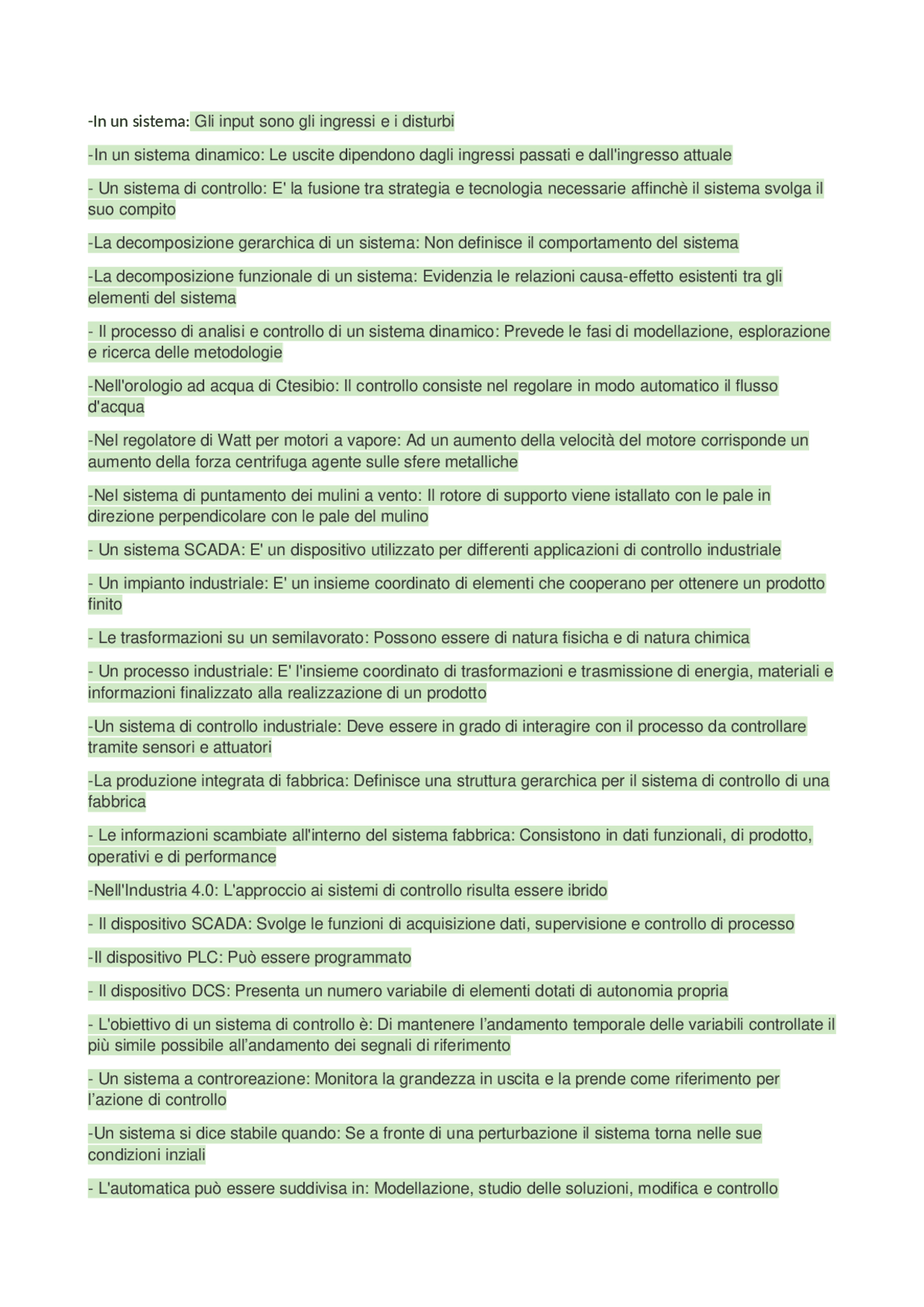 Test Fondamenti Di Automatica Docsity