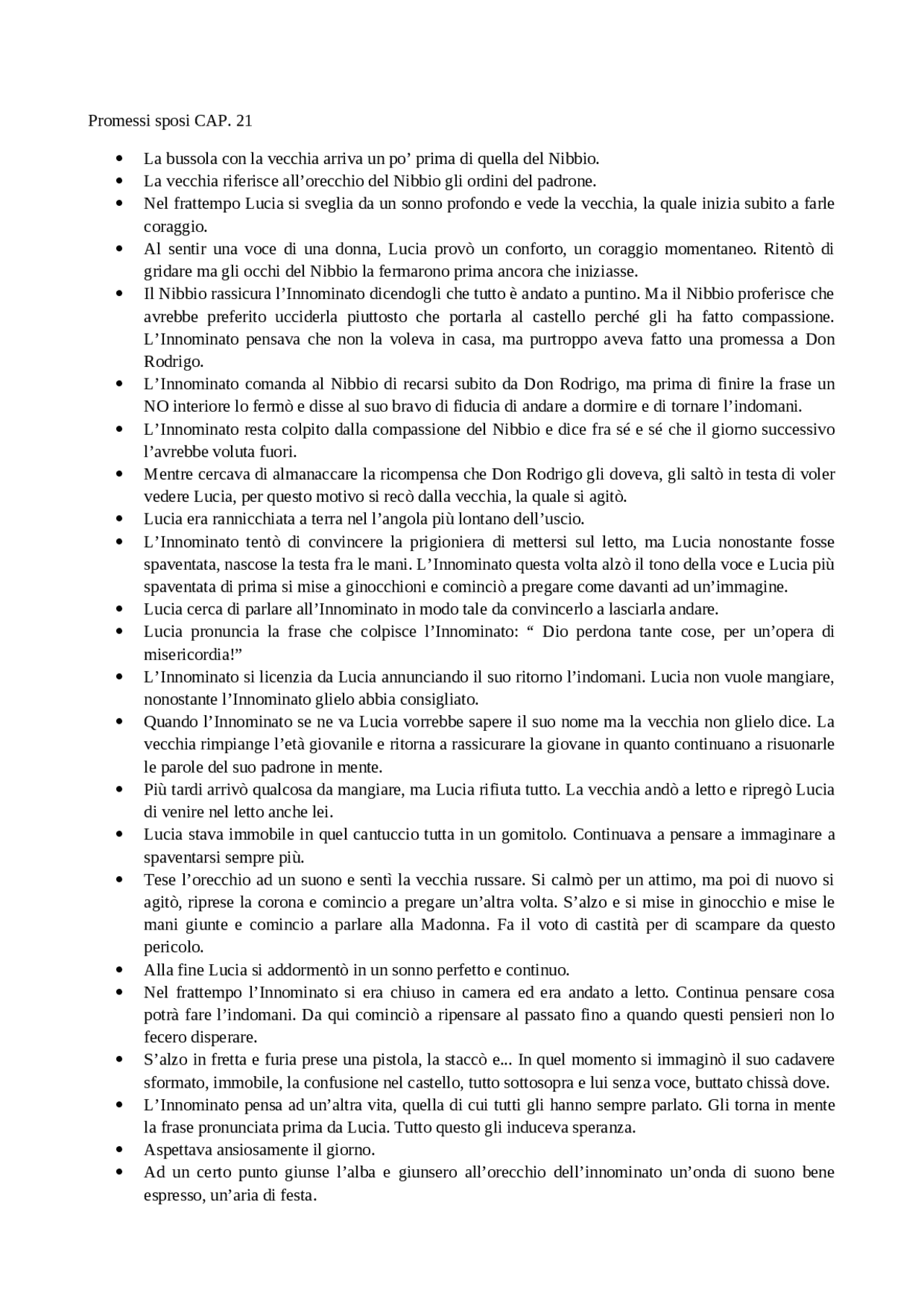 Riassunto Cap 21 Promessi Sposi Docsity