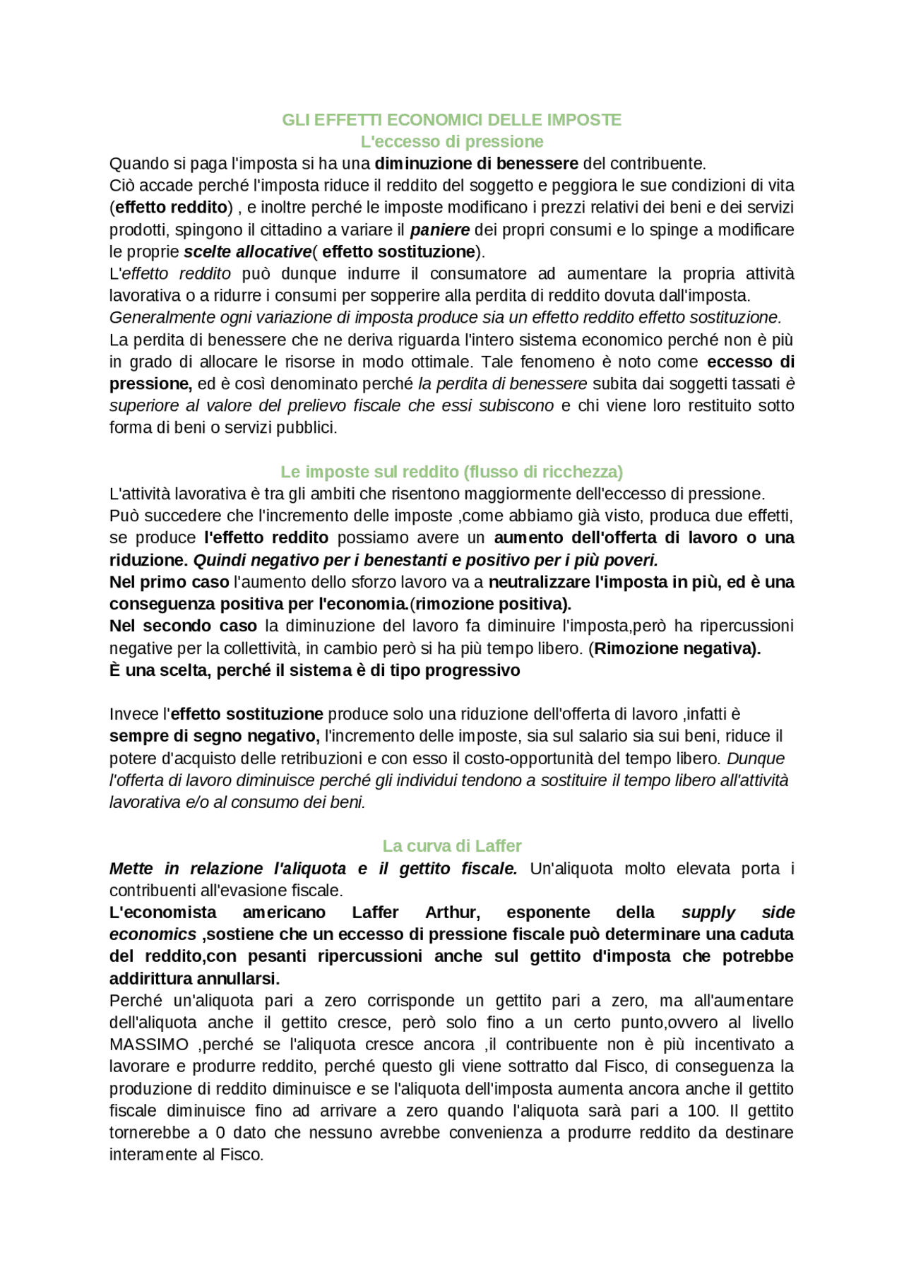 Gli Effetti Economici Delle Imposte Docsity