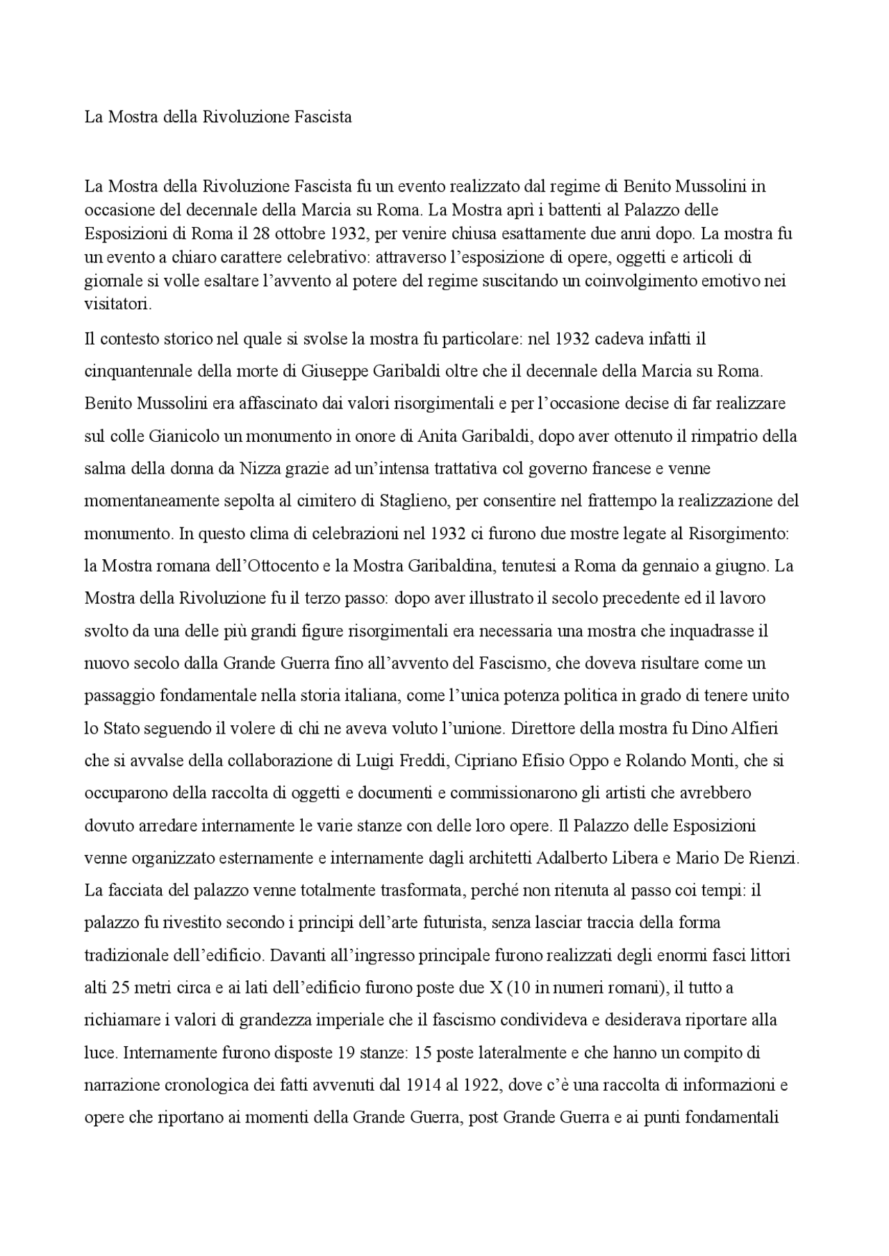 Appunti Sulla Mostra Della Rivoluzione Fascista Docsity