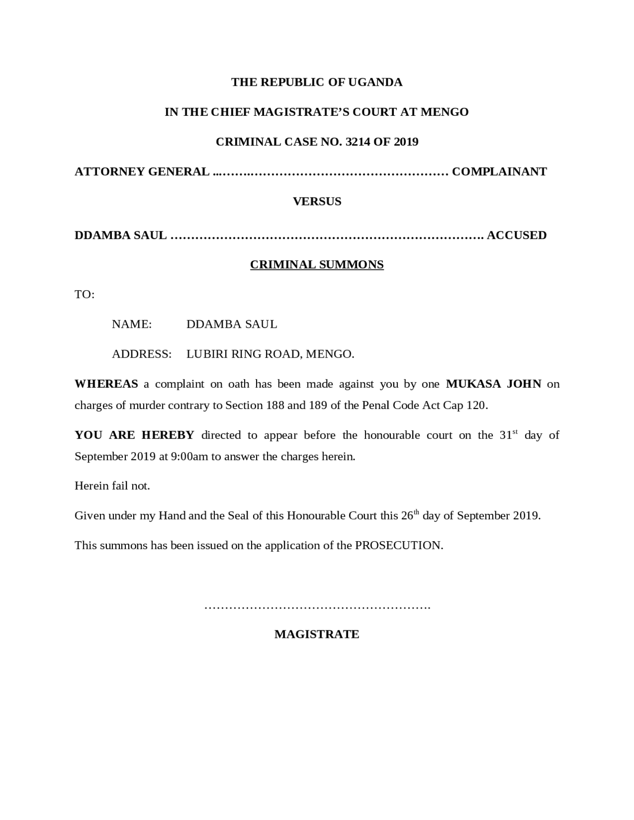 Summons in criminal procedure - Docsity