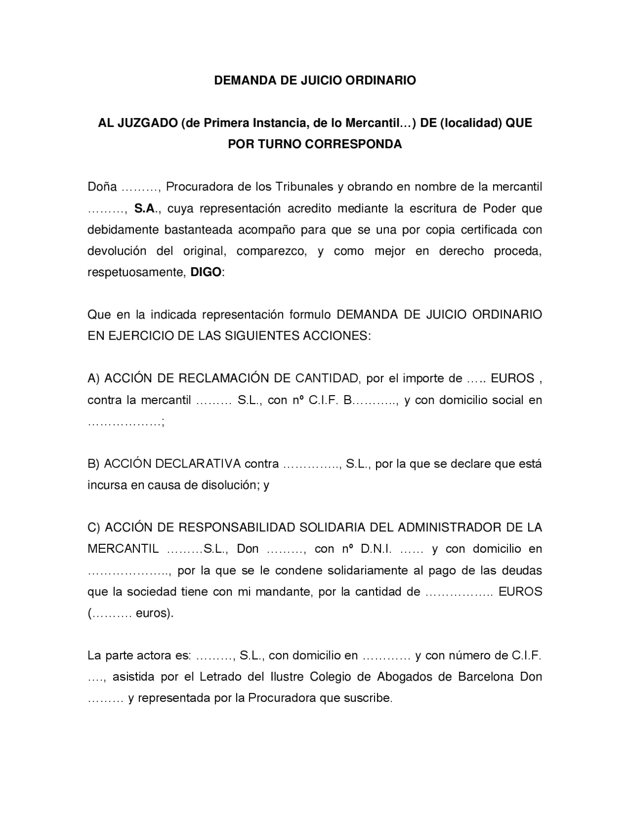 estructura de la demanda | Ejercicios de Derecho Procesal Civil | Docsity