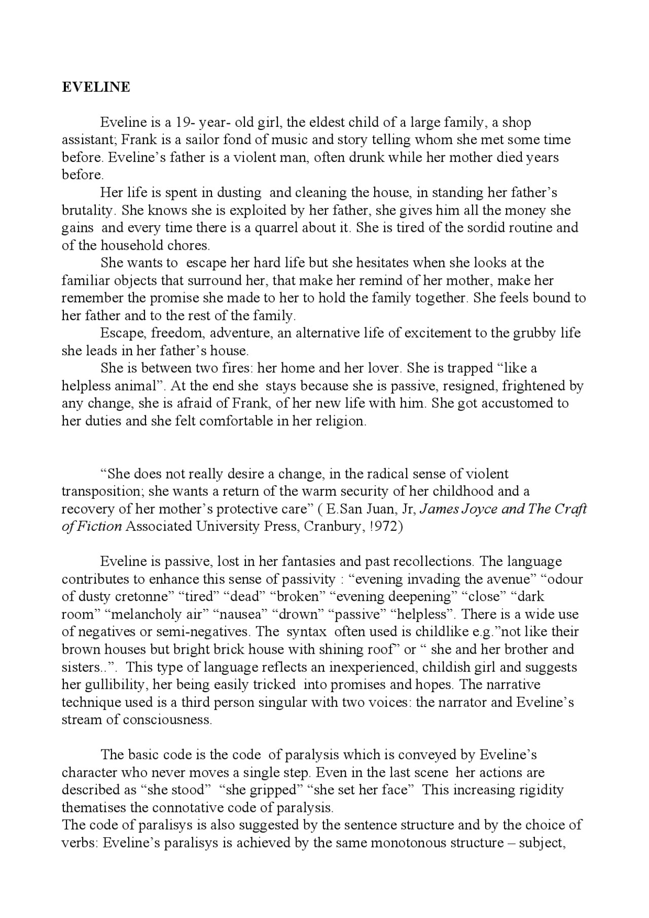 Eveline: by James Joyce - Docsity