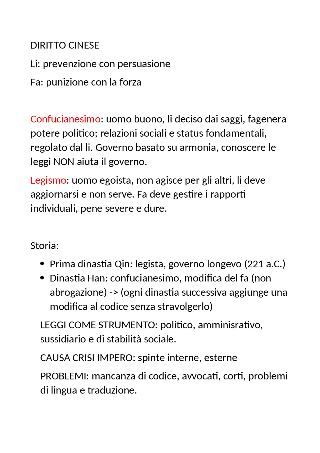 Schemi di Diritto Cinese - parte di Sistemi Giuridici Comparati - Docsity