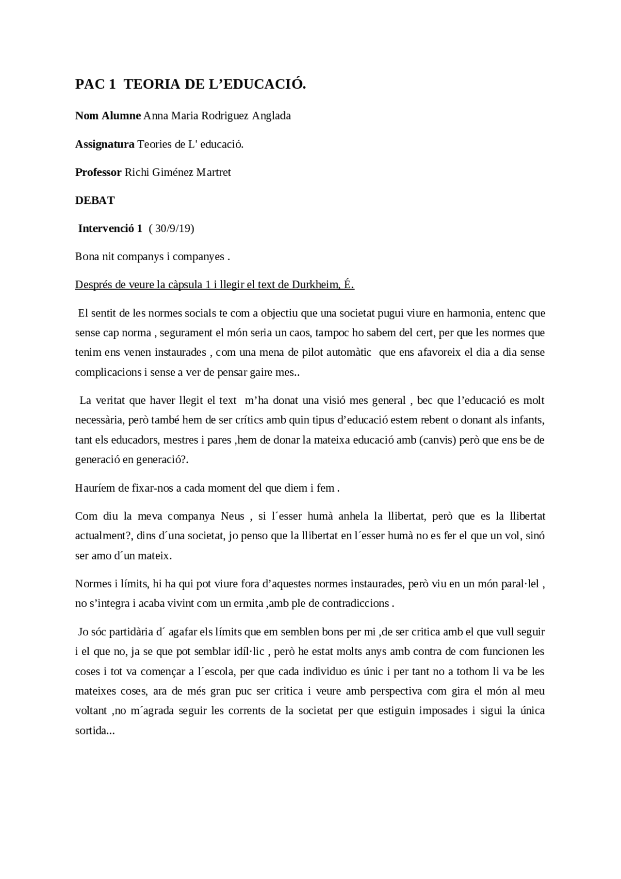 Teoria De Leducació Pac 1 Docsity