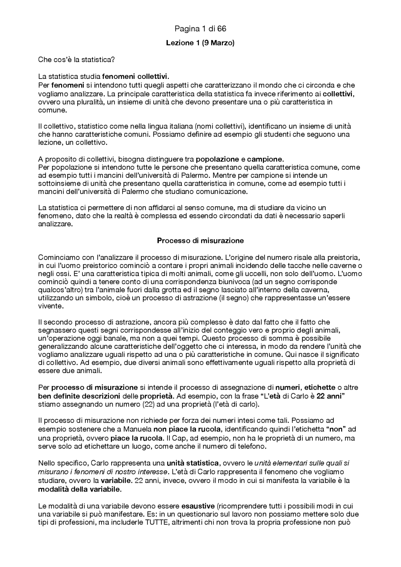 Appunti Prime Lezioni Di Statistica Docsity
