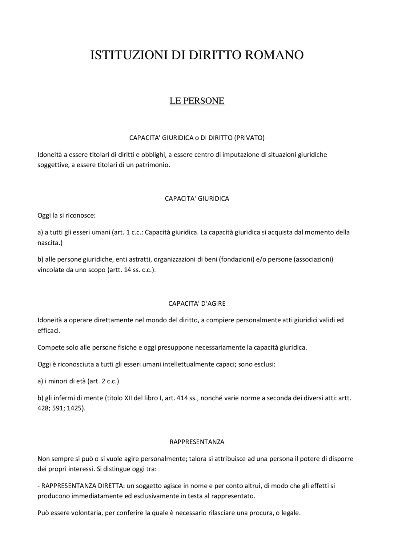 Schema Diritto Romano UNIPD - le persone - Docsity