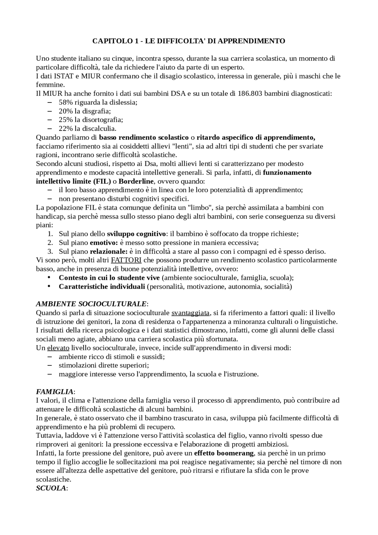 Le Difficoltà Di Apprendimento A Scuola Docsity